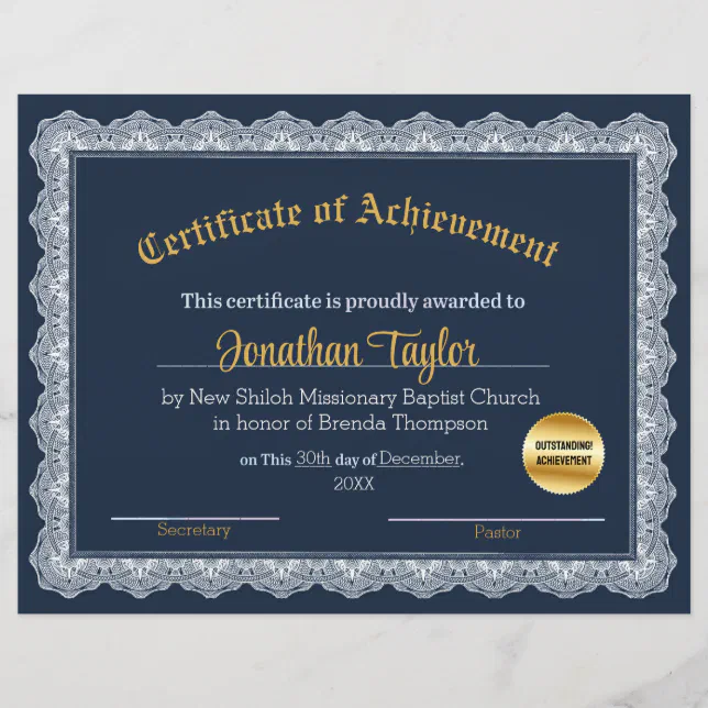 Blue and Gold Certificate of Achievement | Zazzle