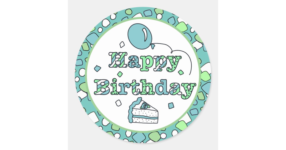 Blue and Green Happy Birthday Classic Round Sticker | Zazzle