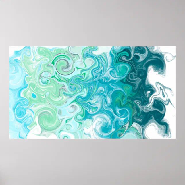 Blue and Green Waves Digital Fluid Art Poster | Zazzle