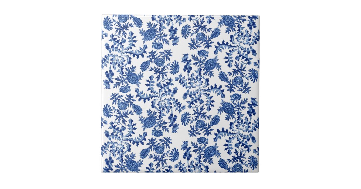 Blue and White Floral Tile | Zazzle