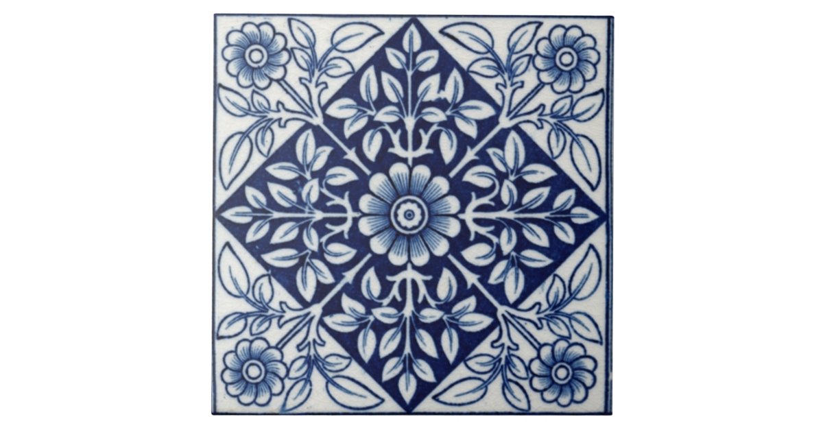 Blue and White Gothic Vintage Design Ceramic Tile | Zazzle
