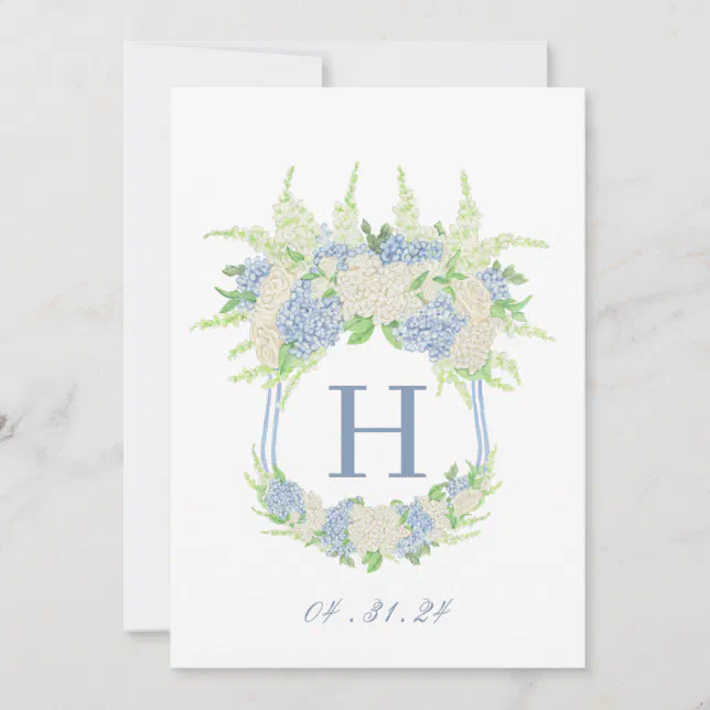 Blue and White Hydrangea Crest Downloadable Invitation | Zazzle