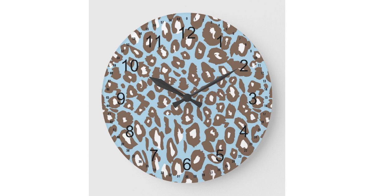 Blue and White Leopard Print Large Clock | Zazzle