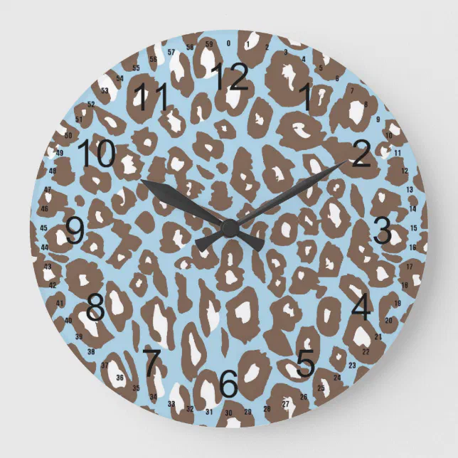 Blue and White Leopard Print Large Clock | Zazzle
