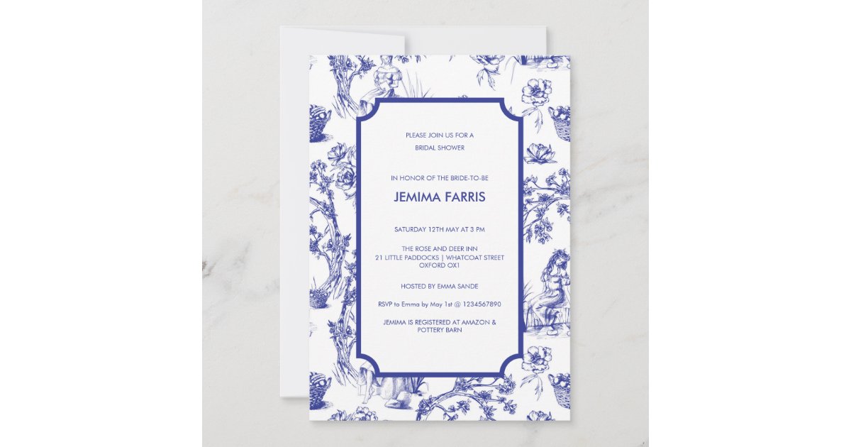 Blue and White Toile de Jouy Invitation | Zazzle