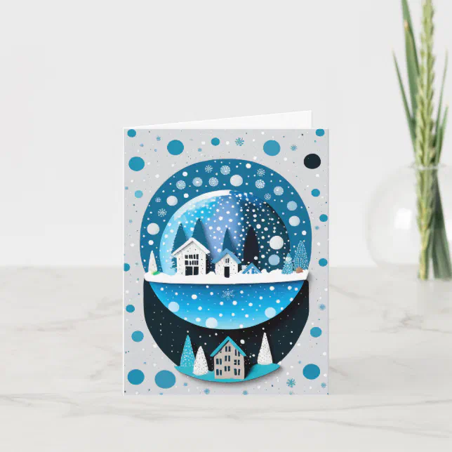 Blue and White Winter Wonderland Houses Snow Globe Invitation | Zazzle