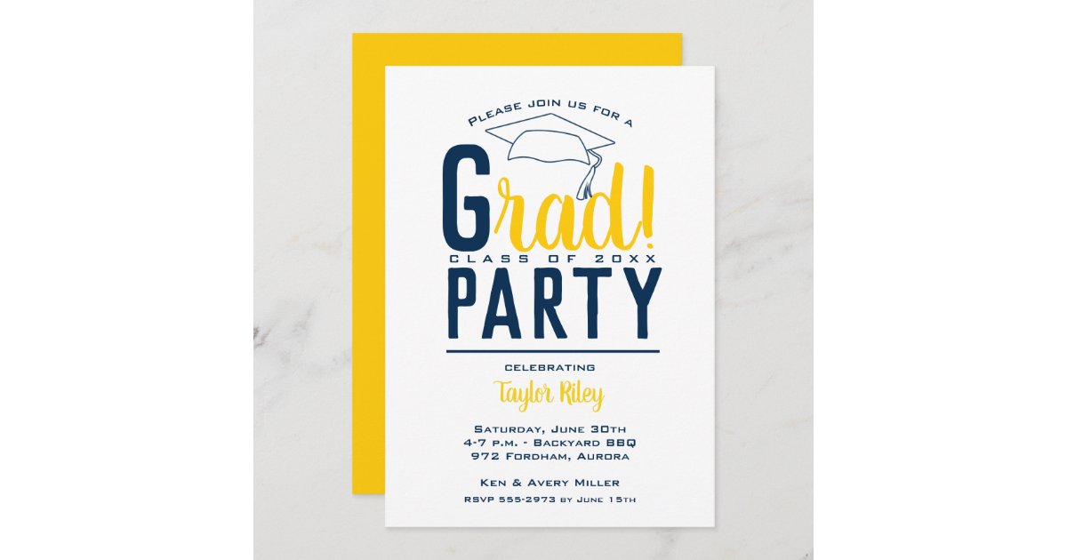 Blue and Yellow Graduation Party Invitation | Zazzle