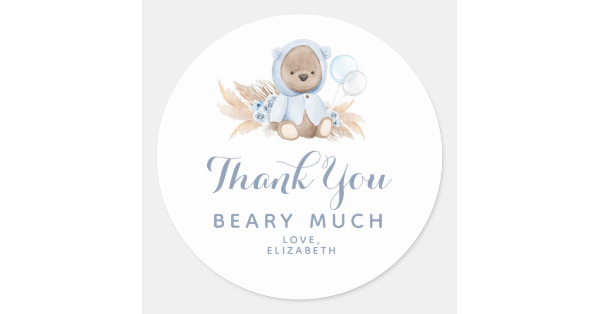 Blue Bear Thank You Beary Much Sticker Label | Zazzle