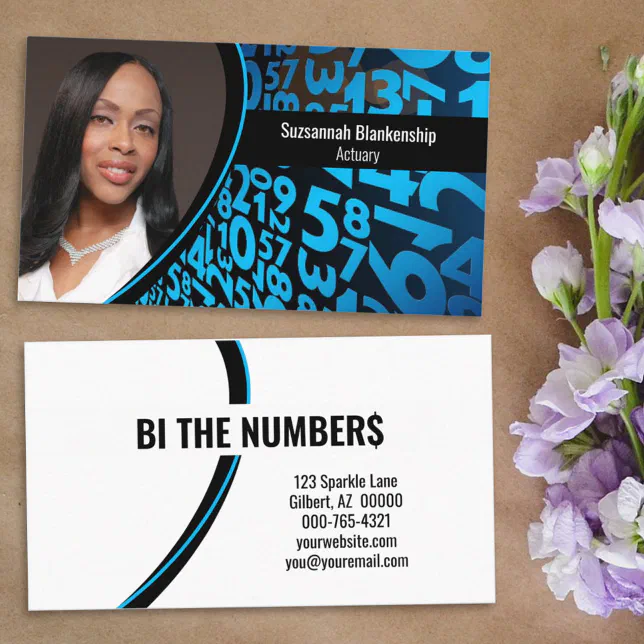 Blue Black Numbers Custom Professional Photo Business Card | Zazzle
