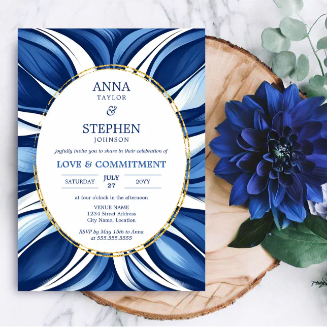 Blue Bliss Organic Floral Commitment Ceremony Invitation | Zazzle