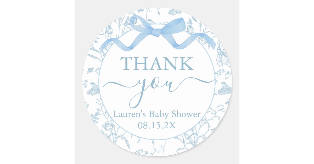 Blue Bow Baby Shower Boy Classic Round Sticker | Zazzle