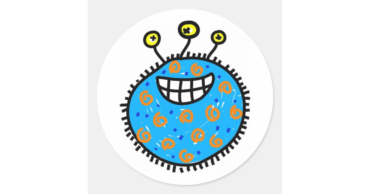 Blue Cartoon Germ Classic Round Sticker | Zazzle