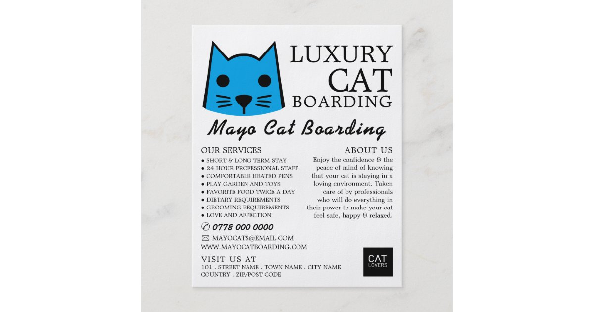 Blue Cat, Cat Boarding, Cattery Advertising Flyer | Zazzle
