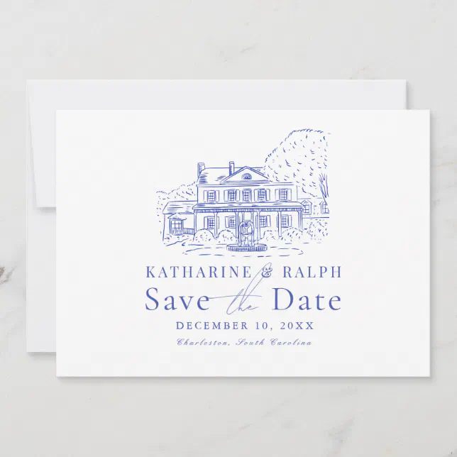 Blue Colonial House/Mansion/Manor Save the Date Invitation | Zazzle
