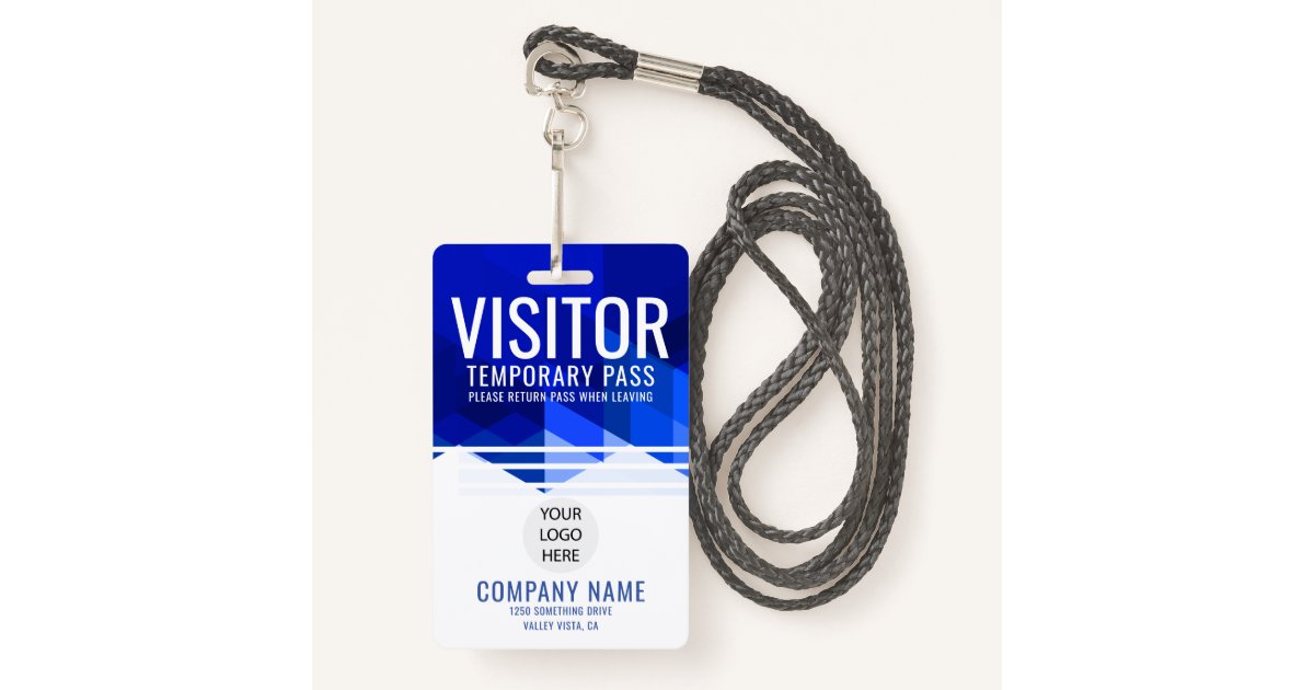 Blue Company Logo Visitor Pass ID ID Badge | Zazzle