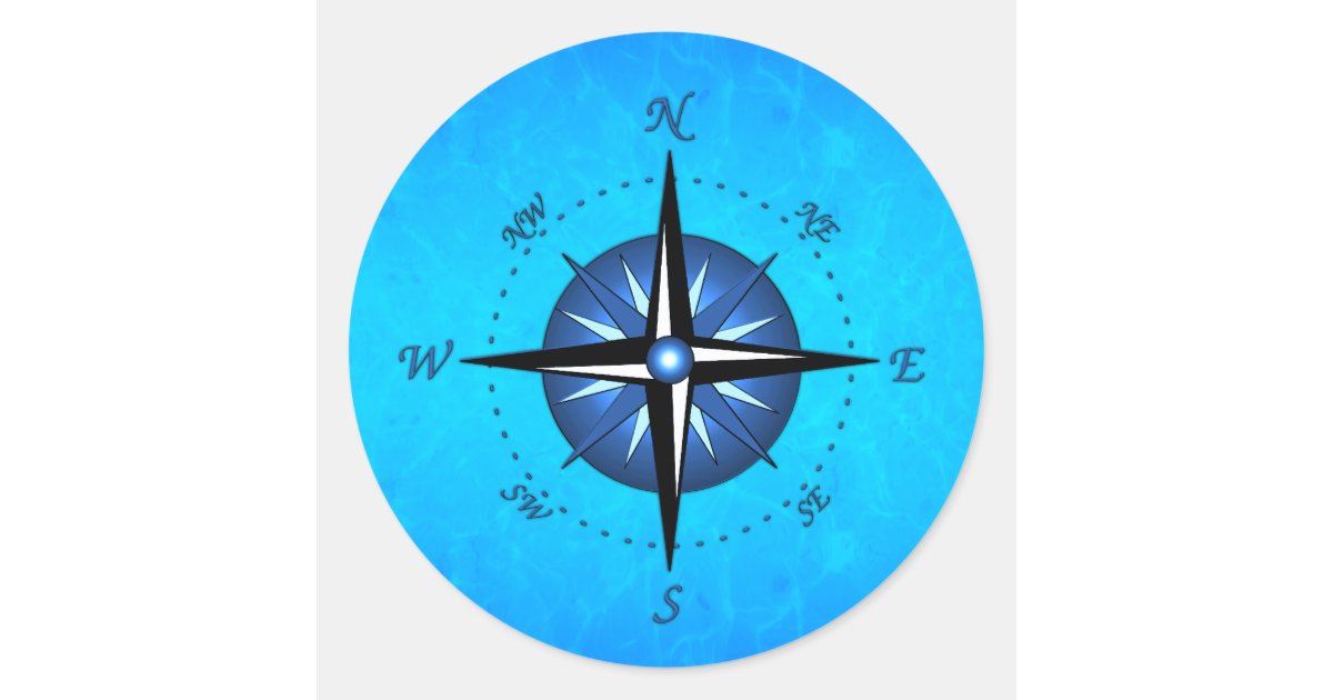 Blue Compass Rose Classic Round Sticker | Zazzle