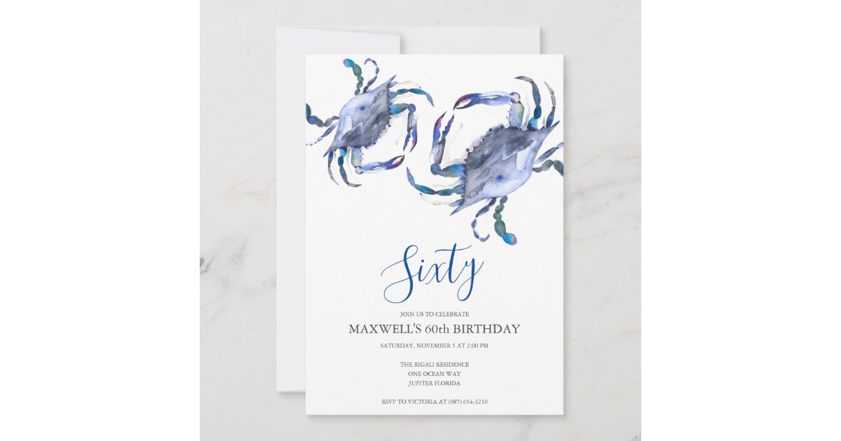 Blue Crab Boil 60th Birthday Invitation | QR code | Zazzle