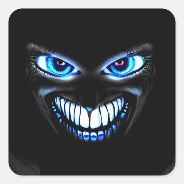 Blue Creepy Face Smiling with Scary Teeth Square Sticker | Zazzle
