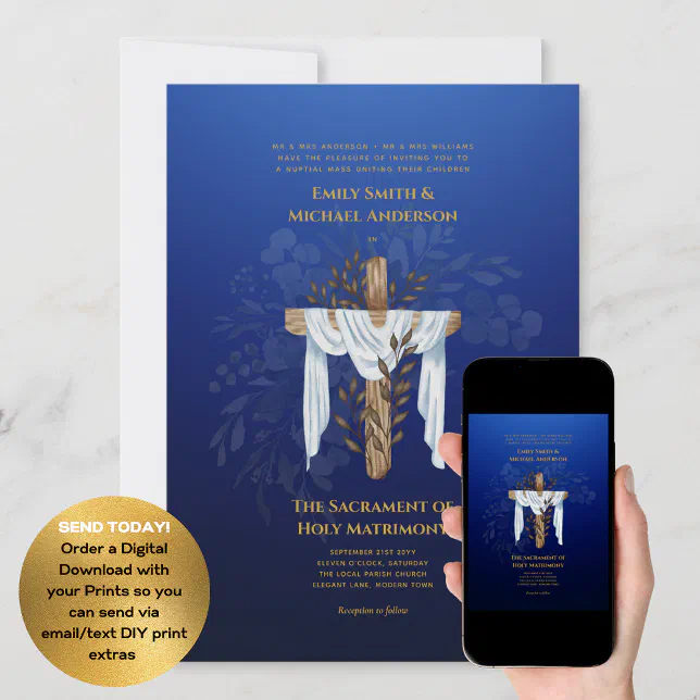 Blue Cross Catholic Nuptial Mass Wedding Invitation | Zazzle