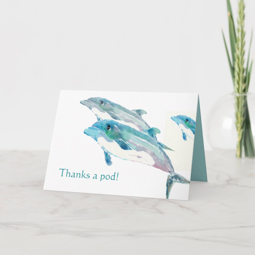 Blue Dolphin Art Funny Thank You Cards | Zazzle