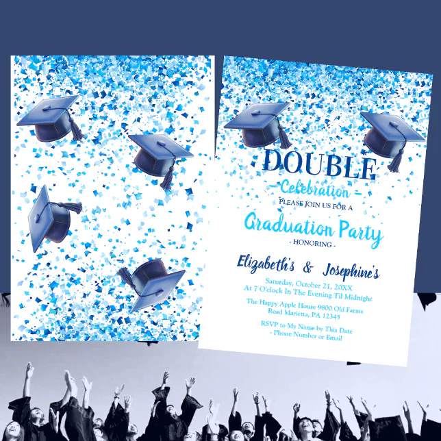 Blue Elegant double Celebration Graduation Party Invitation | Zazzle