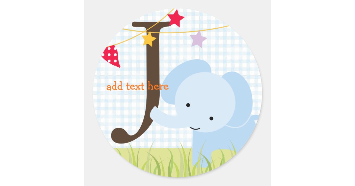 Blue Elephant stickers/add monogram Classic Round Sticker | Zazzle