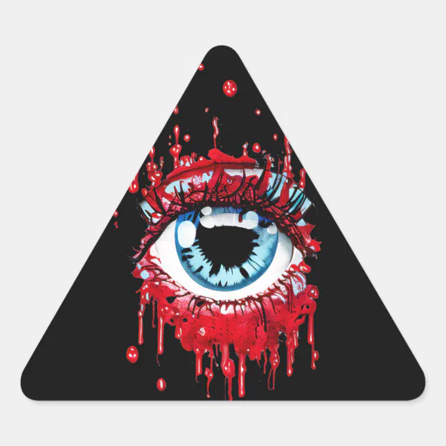 Blue Eye Dripping Blood horror art Triangle Sticker | Zazzle