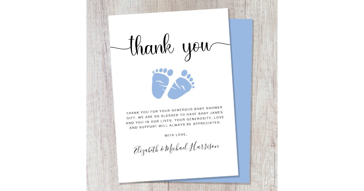 Blue Feet Baby Boy Shower Thank You Card | Zazzle