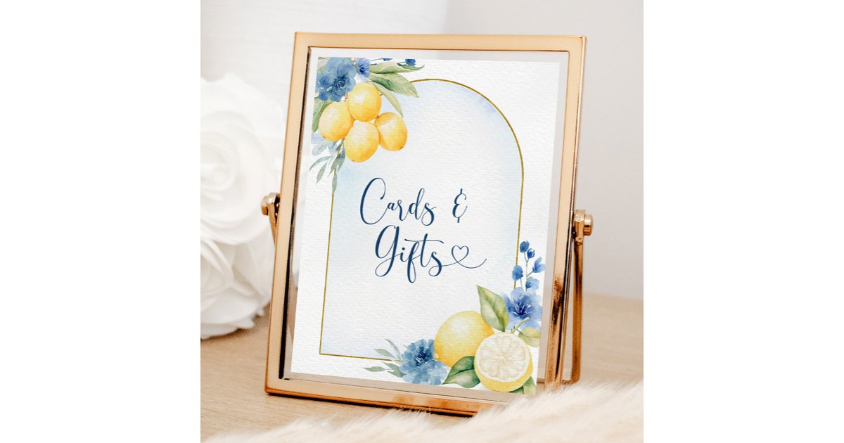 Blue Floral Lemon Main Squeeze Cards and Gifts Poster | Zazzle