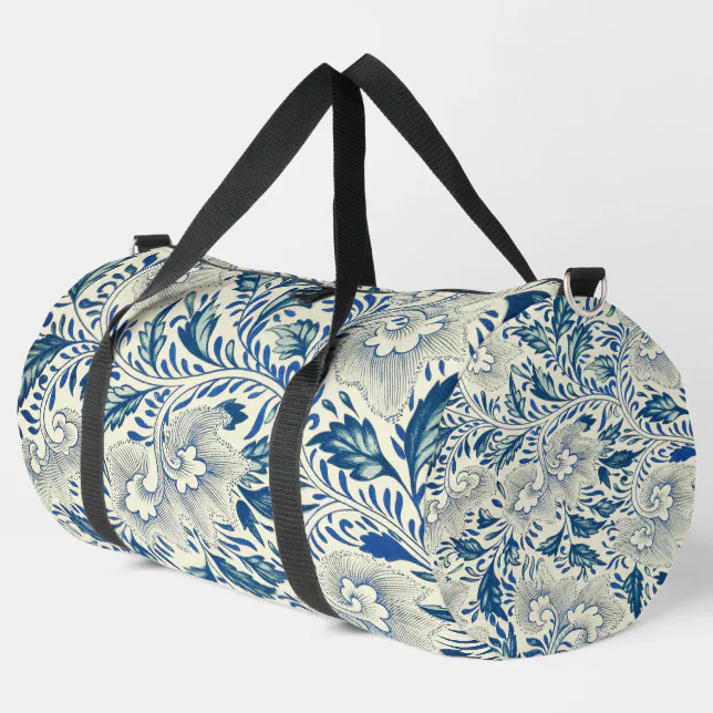 Blue Floral Pattern Antique Asian Design Duffle Bag | Zazzle