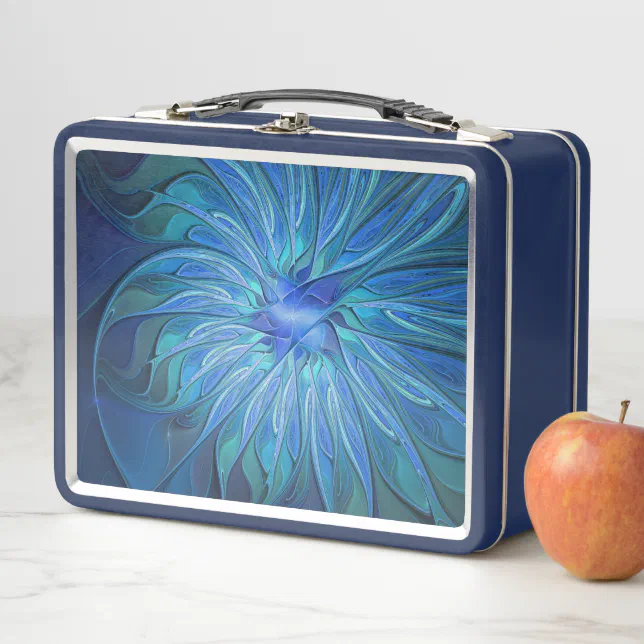 Blue Flower Fantasy Pattern, Abstract Fractal Art Metal Lunch Box | Zazzle