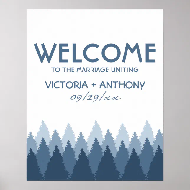 Blue Forest Range Woodland Wedding Welcome Poster | Zazzle
