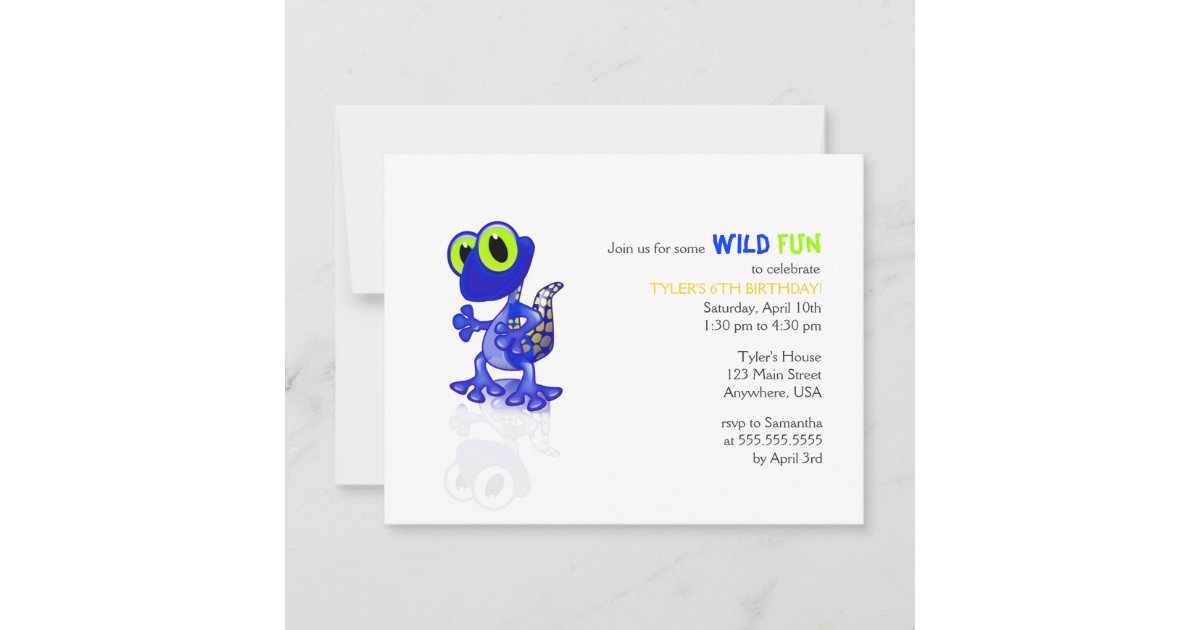 Blue Gecko Birthday Invitation | Zazzle
