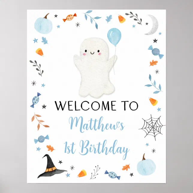 Blue Ghost Halloween Birthday Welcome Poster | Zazzle