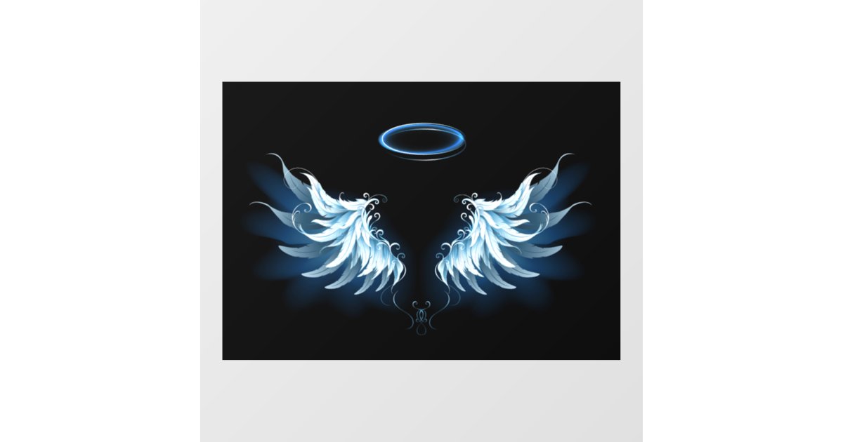 Blue Glowing Angel Wings on black background Window Cling | Zazzle