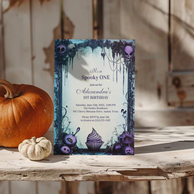 Blue Gothic Spooky ONE Birthday Invitation | Zazzle