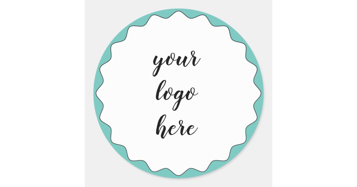 Blue Green Circle Rings Border Custom Logo Classic Round Sticker | Zazzle