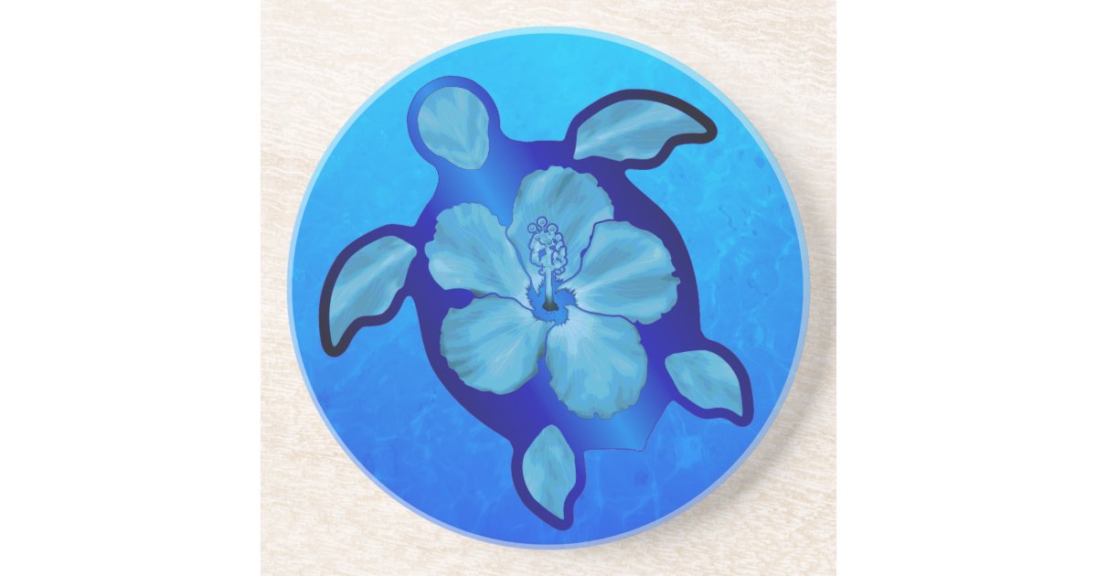 Blue Honu Turtle and Hibiscus Coaster | Zazzle
