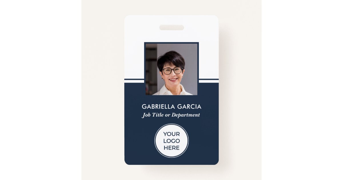 Blue Logo Company QR Code Photo ID Badge | Zazzle