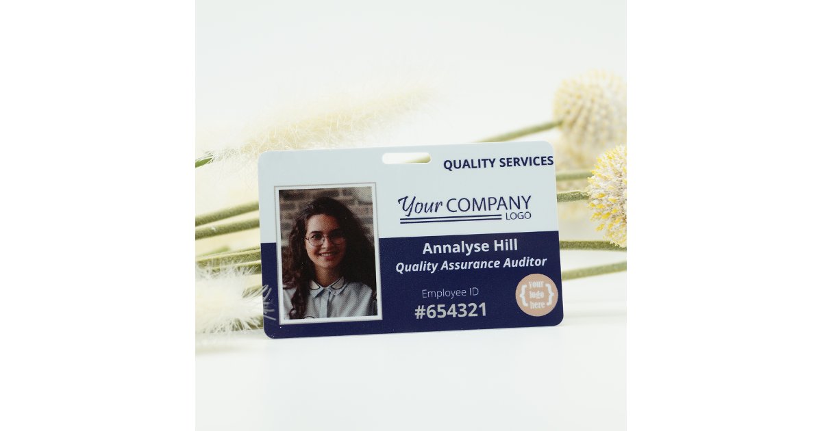 Blue Logo Entry Employee Photo ID ID Badge | Zazzle