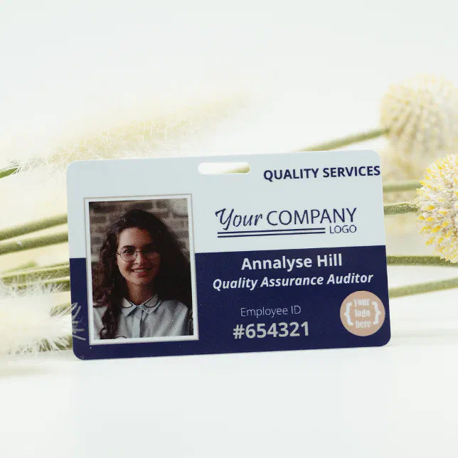 Blue Logo Entry Employee Photo ID ID Badge | Zazzle