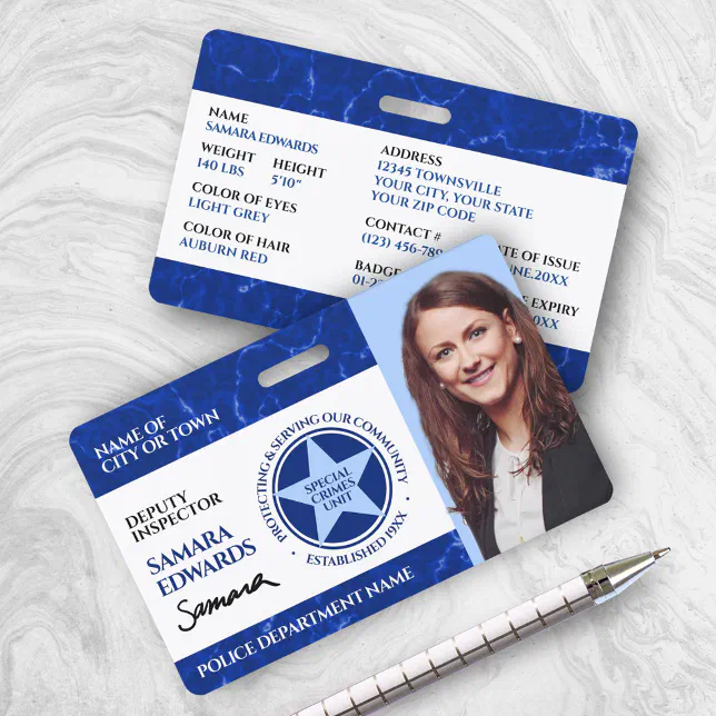 Blue Marble Police Officer Photo Signature ID Badge | Zazzle