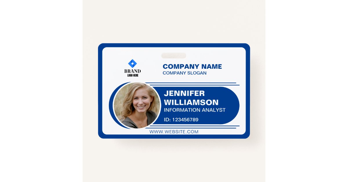 Blue Minimalist Tag Business QR Employee Photo ID ID Badge | Zazzle