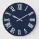Blue Navy Nauti Grey Metallic Silver Roman Numbers Large Clock | Zazzle