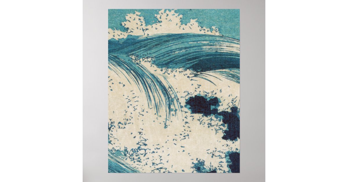 Blue Ocean Waves Japanese Woodcut Poster | Zazzle