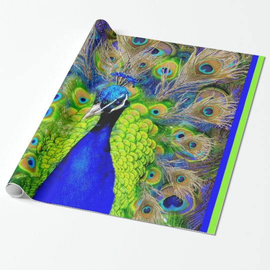 Blue Peacock Feathers Design Wrapping Paper | Zazzle.co.uk