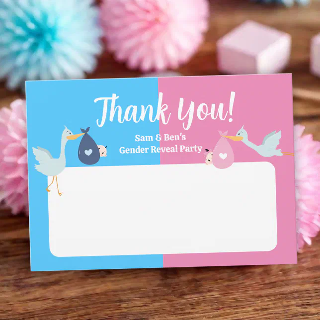 Blue Pink Gender Reveal Party Thank You Card | Zazzle
