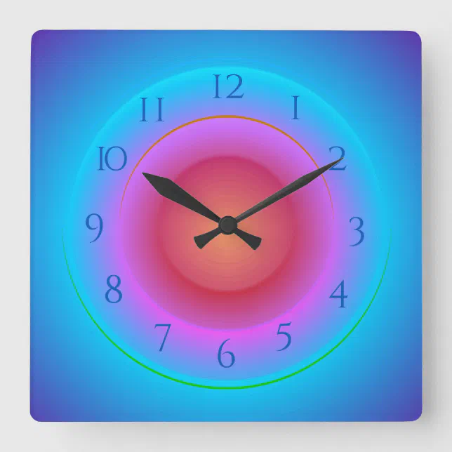 Blue Pink Peach With Aqua Glow Effect Square Wall Clock | Zazzle