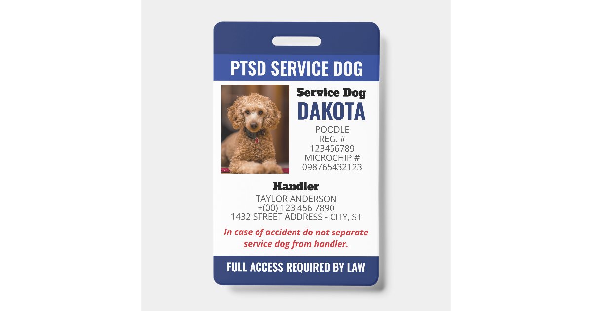 Blue PTSD Service Dog Logo QR Code Photo ID Badge | Zazzle