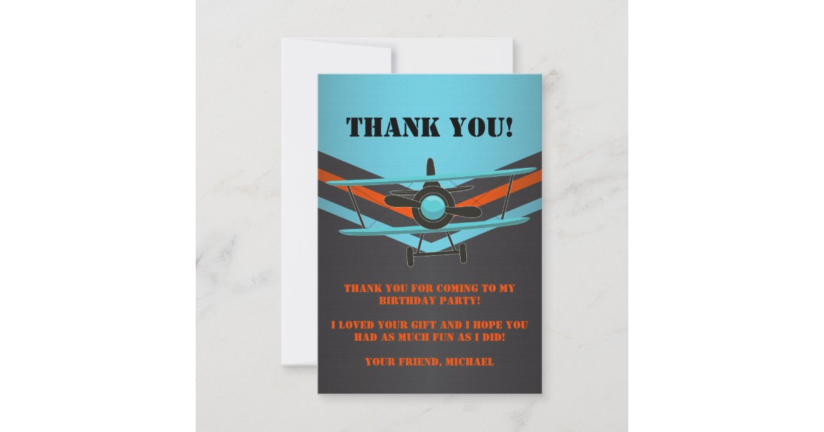 Blue, Red, Black Aeroplane Aviation Birthday Thank You Card | Zazzle